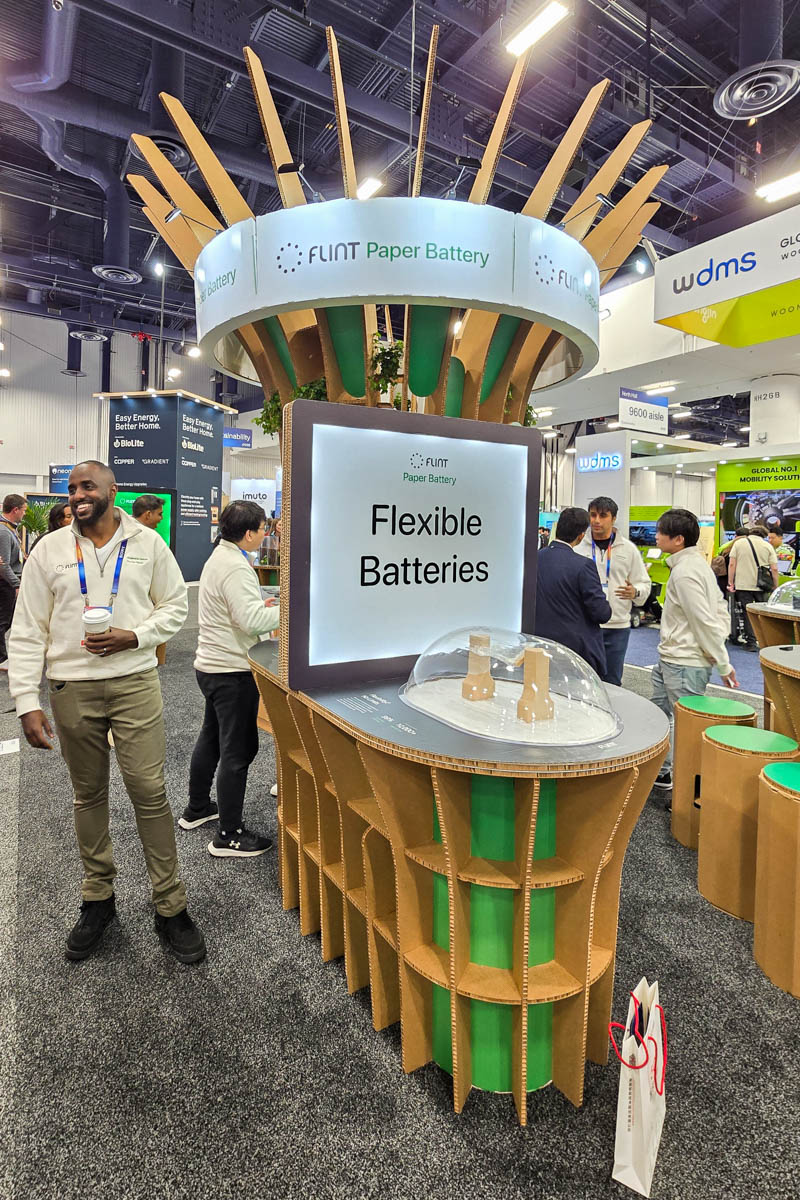 Cardboard trade show booth at CES. Eco design for Flint Batteries