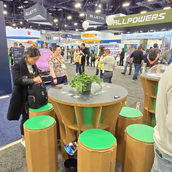 Cardboard trade show booth at CES. Eco design for Flint Batteries