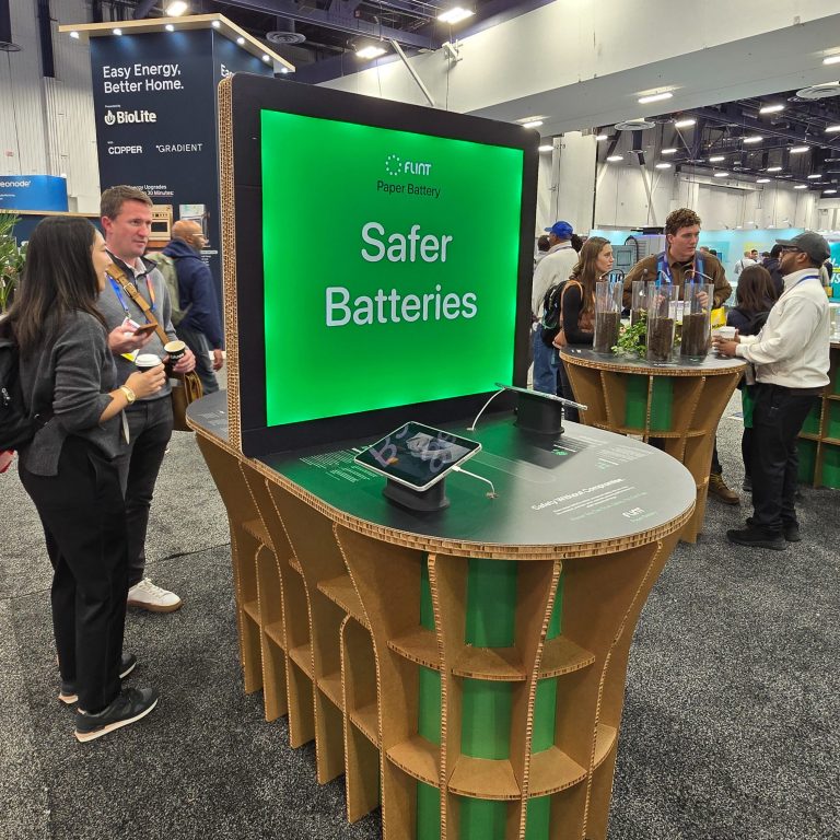 Cardboard trade show booth at CES. Eco design for Flint Batteries