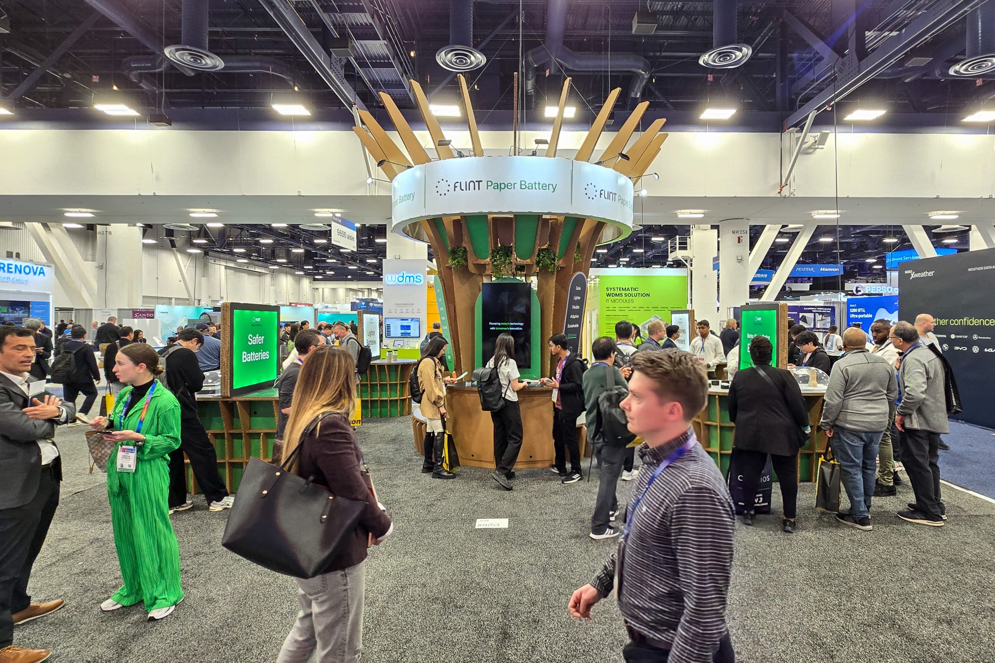Cardboard trade show booth at CES. Eco design for Flint Batteries